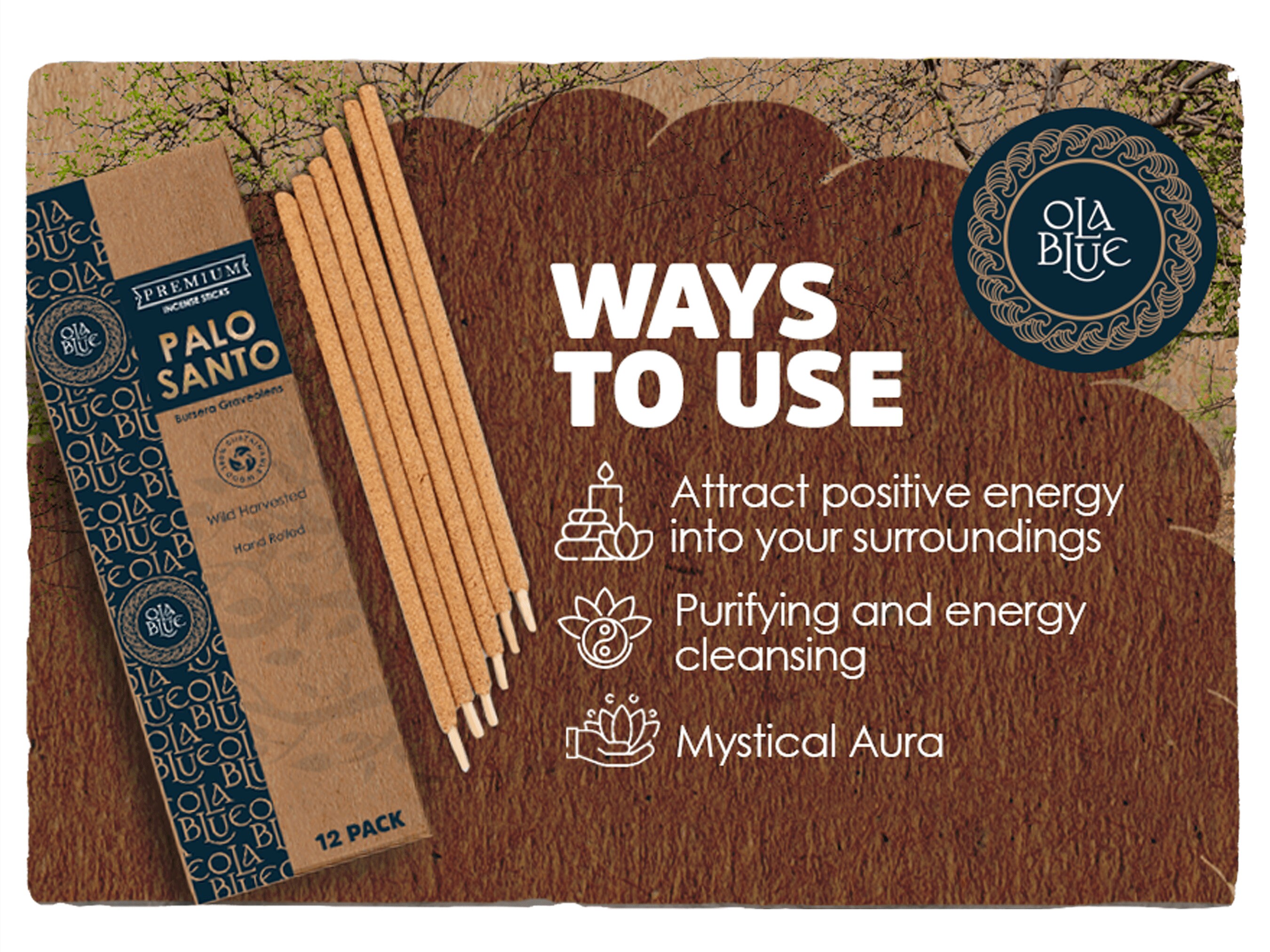 Ola Blue Palo Santo Incense Sticks 12 Pack Premium Authentic From Peru ...