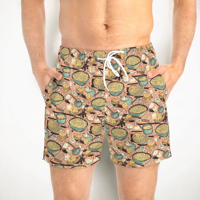 Ramen Light Pink, Yellow Swim Trunks, Creative Design, Funny, Anime Men ...