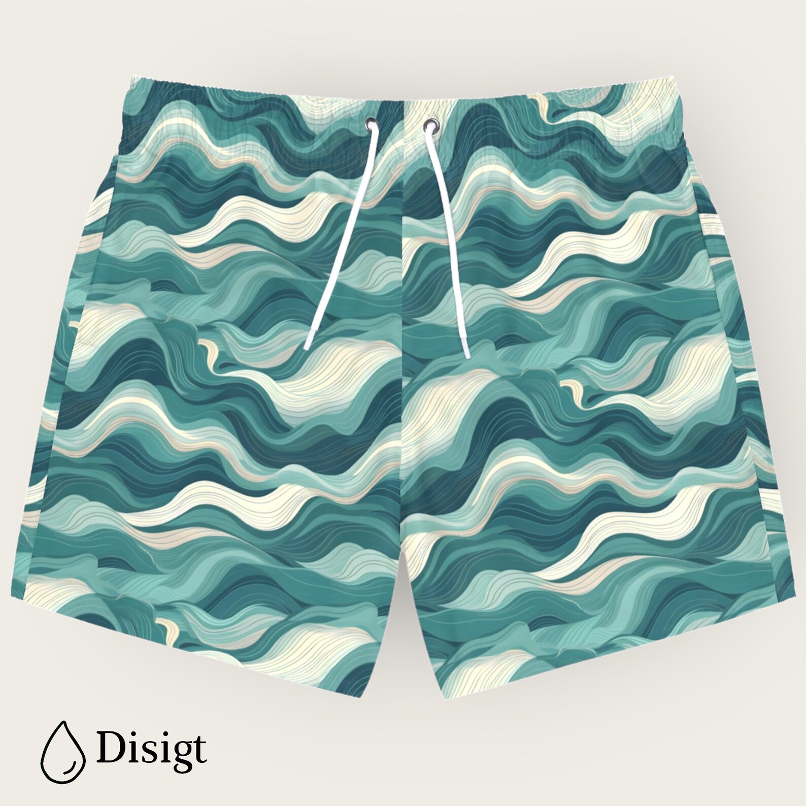 Waves Light Blue, Earth Tones Swim Trunks, Creative Design, Abstract ...