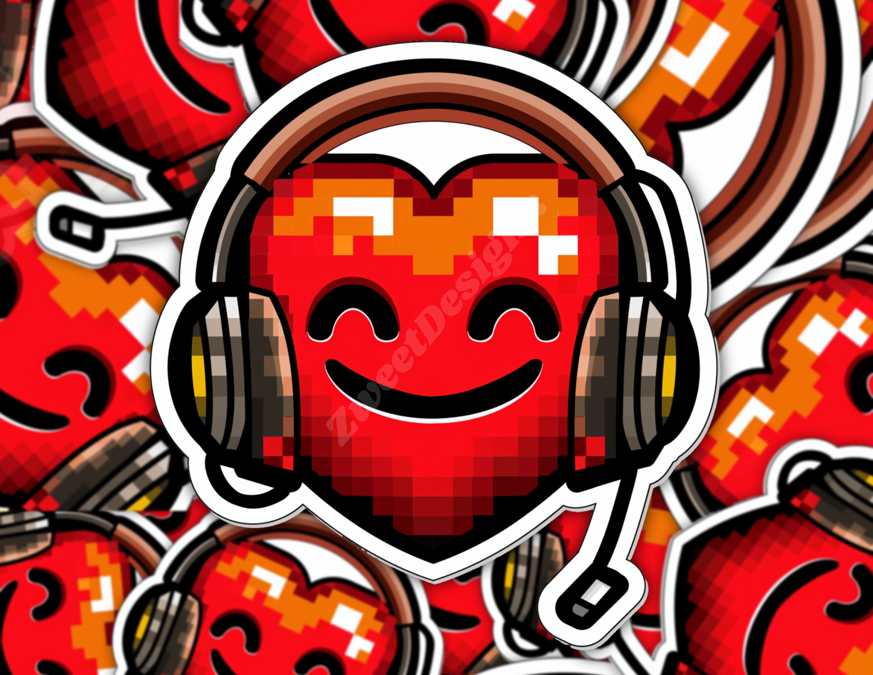 8-bit Pixel Art Heart Emoji With Headphones Sticker Valentines Sticker ...