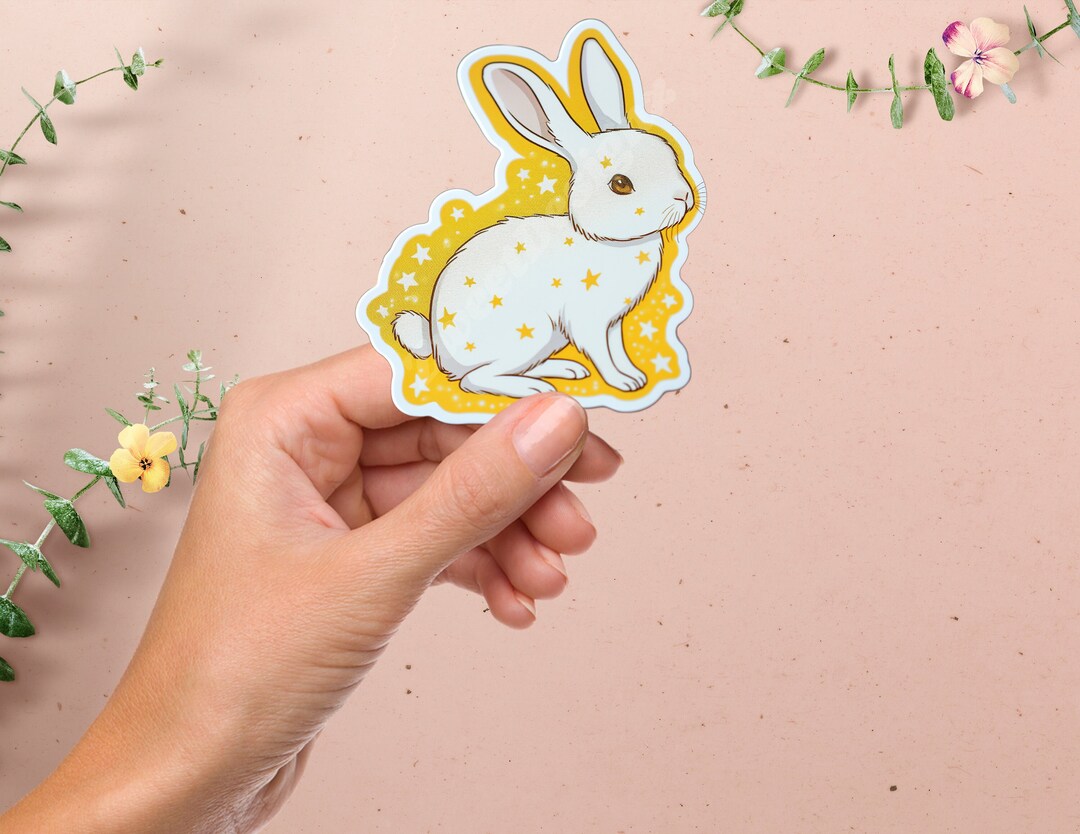 White Bunny | Stars Sticker | Adorable Rabbit Decal for Laptops, Water ...