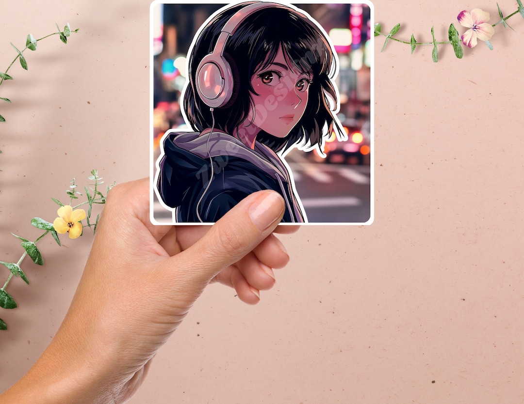 Music Lofi Sticker Cute Lofi Anime Girl Headphones Sticker Serenity for ...