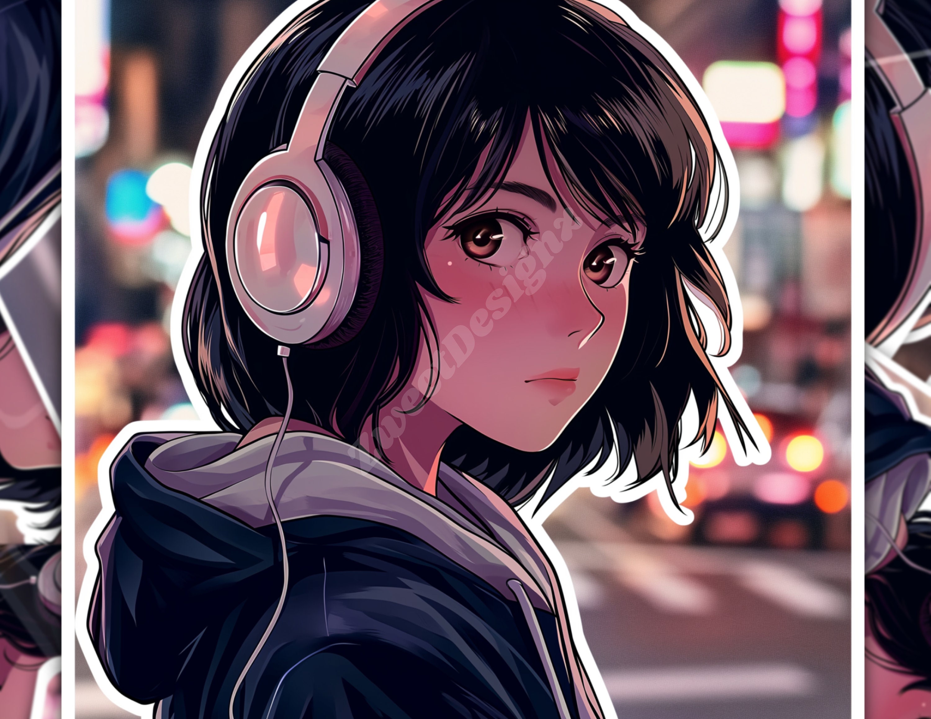 Music Lofi Sticker Cute Lofi Anime Girl Headphones Sticker Serenity for ...