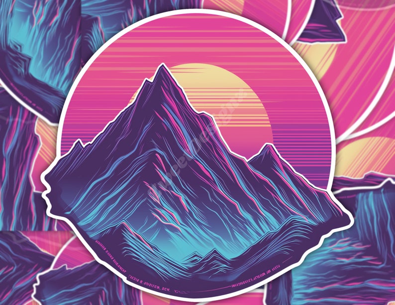 Vaporwave Dreamscape Sticker Scenic Mountain Sunset Retro-futuristic ...