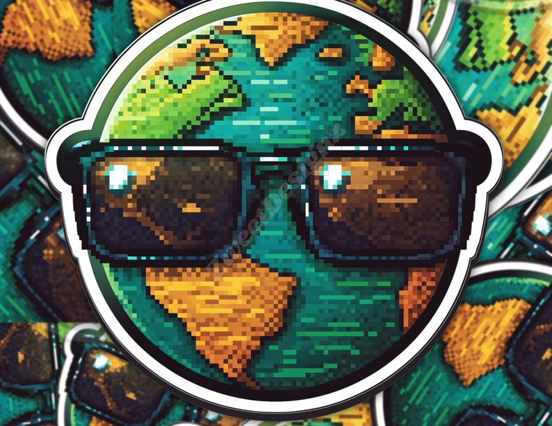 Earth Shades Pixel Art Earth Deal With It Shades Sticker Cool Cosmic ...