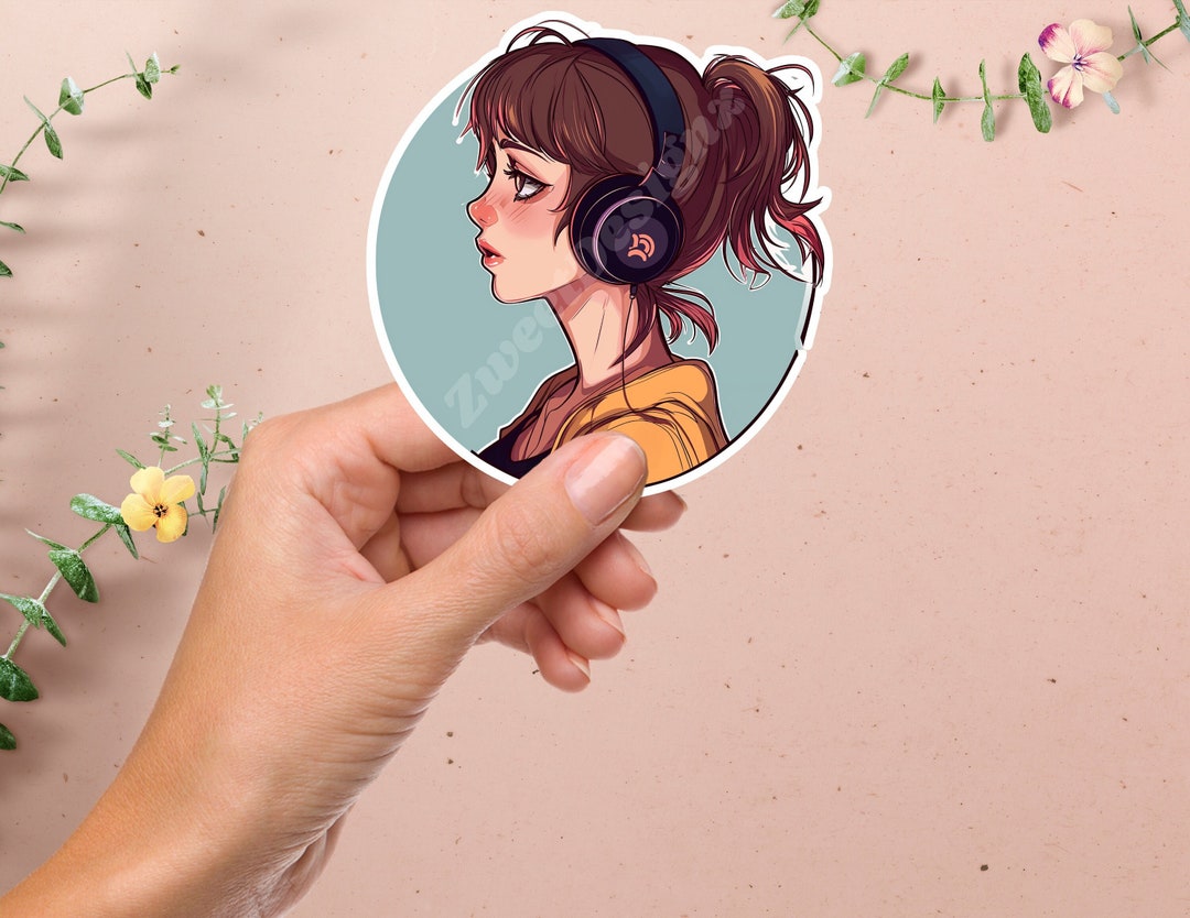 Music | Lofi | Sticker | Cute Lofi Anime Girl | Headphones Sticker ...