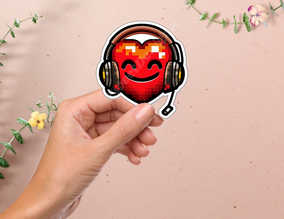8-bit Pixel Art Heart Emoji With Headphones Sticker Valentines Sticker ...