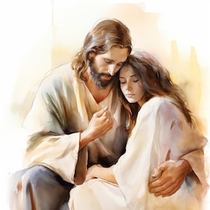 Jesus Comforts Woman Watercolor Art Print (digital Download) - Etsy