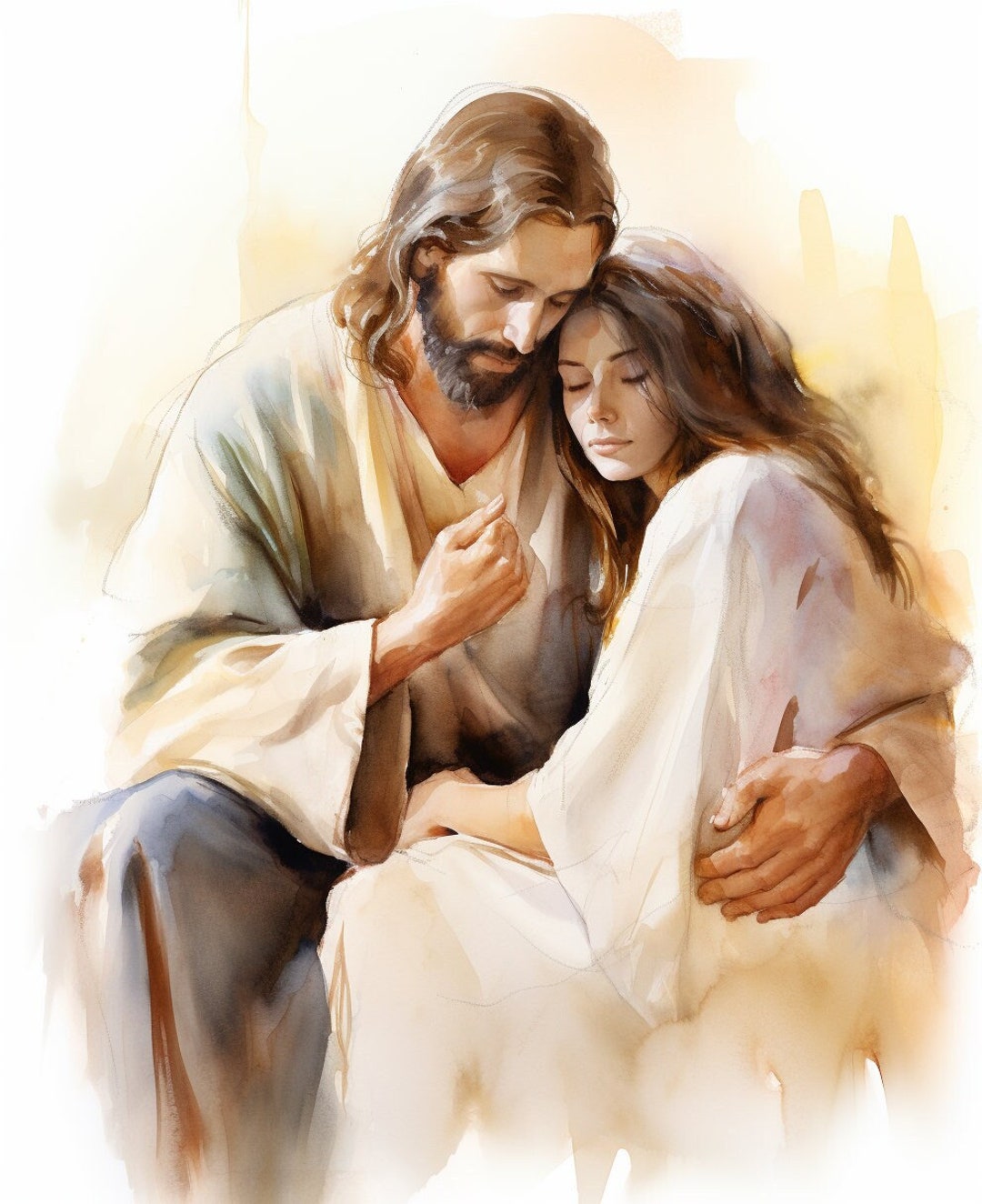 Jesus Comforts Woman Watercolor Art Print (digital Download) - Etsy