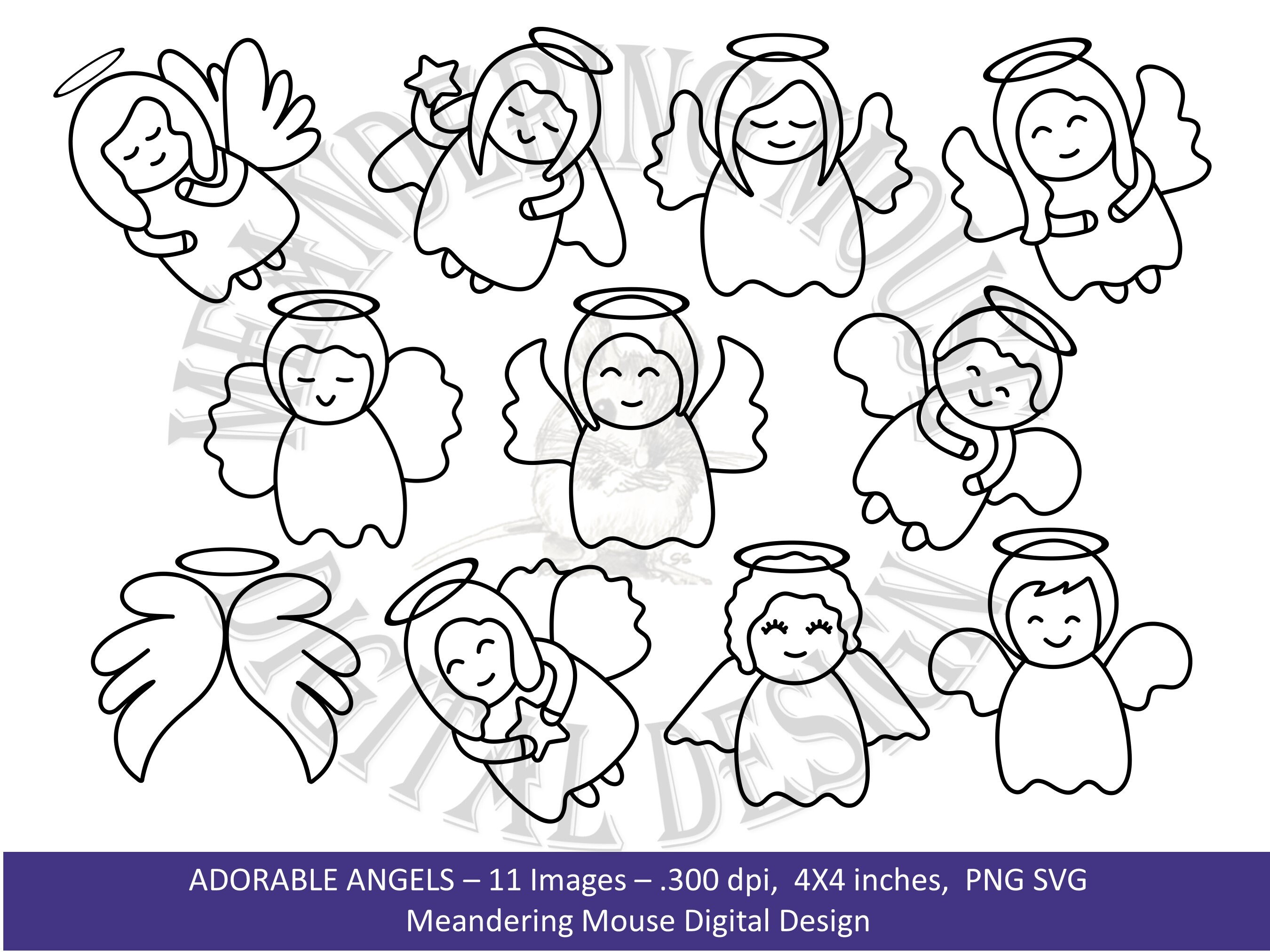 ADORABLE ANGELS - Outline Digi Stamp of Young Angels in Various Poses ...