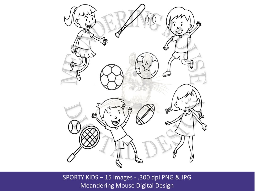 Sporty Kids Digital Stamp: Sports Clipart (PNG, JPG) - Etsy