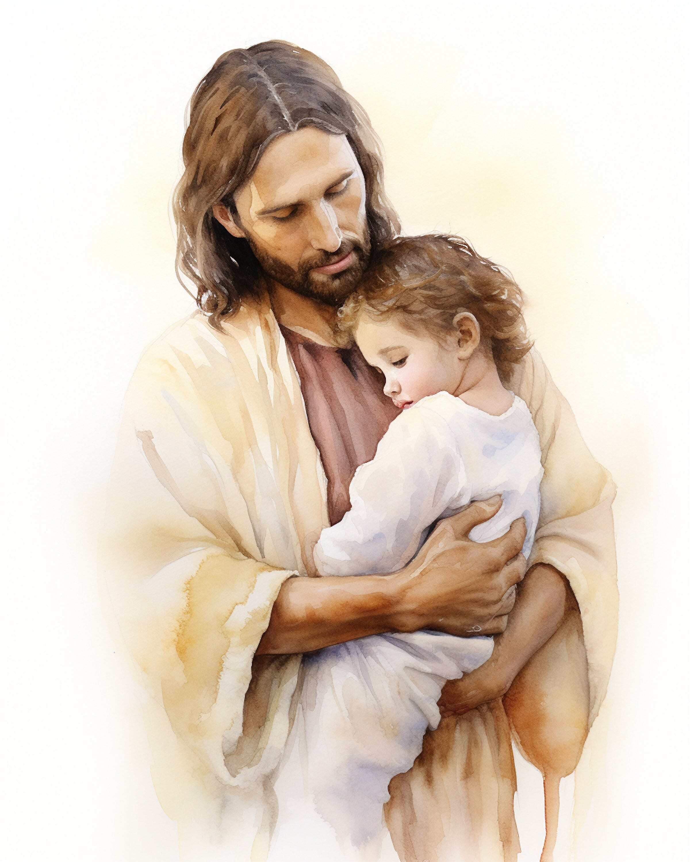JESUS CHRIST - Watercolor Image of Jesus Carrying Child, Compassion ...