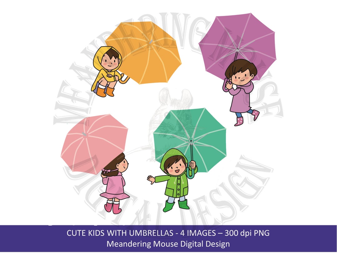 CUTE KIDS W UMBRELLAS - Clip Art Kids, Rainy Days, Png and Pdf Files - Etsy
