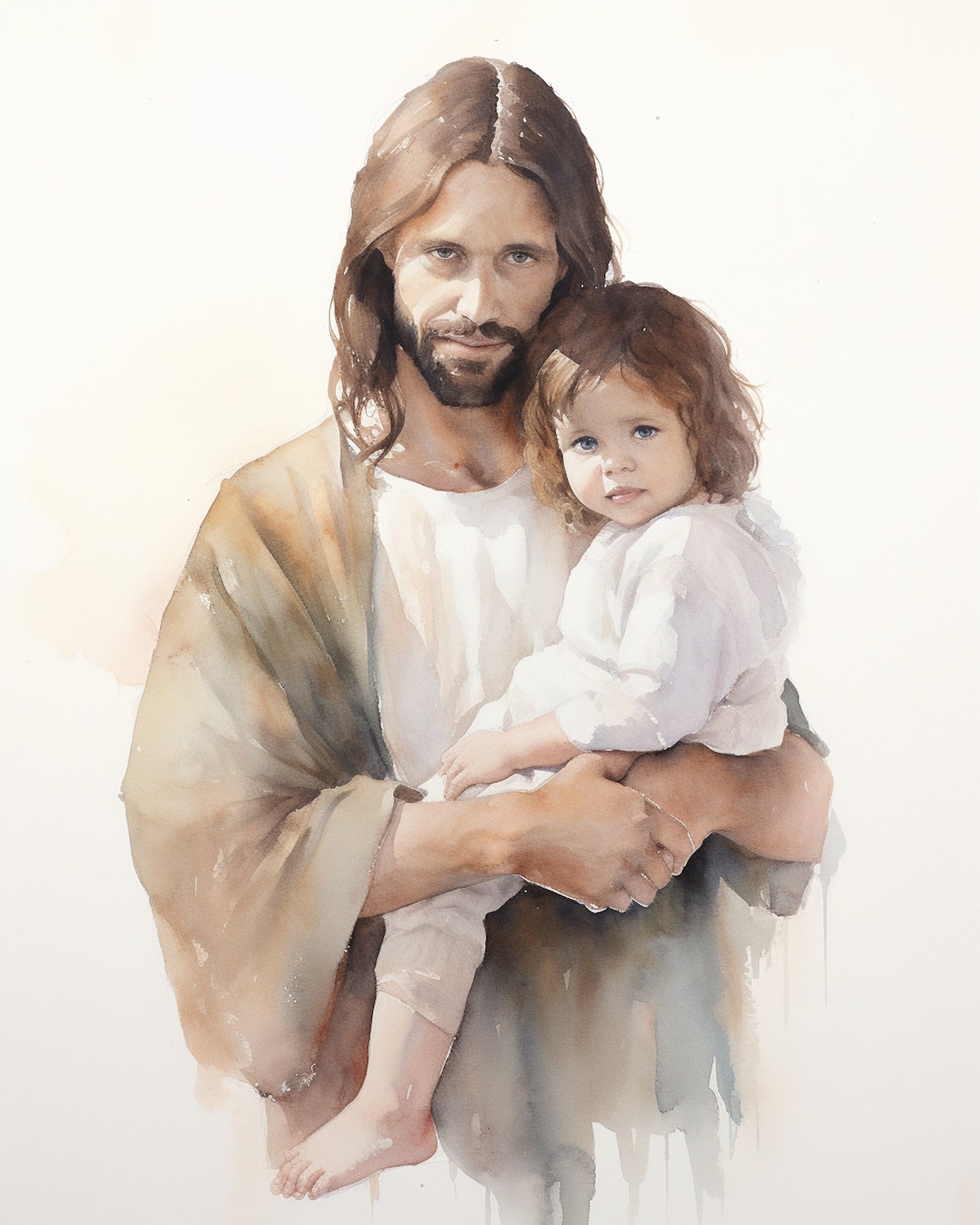 JESUS CHRIST - Jesus Protects, Watercolor Image of Jesus Holding a ...