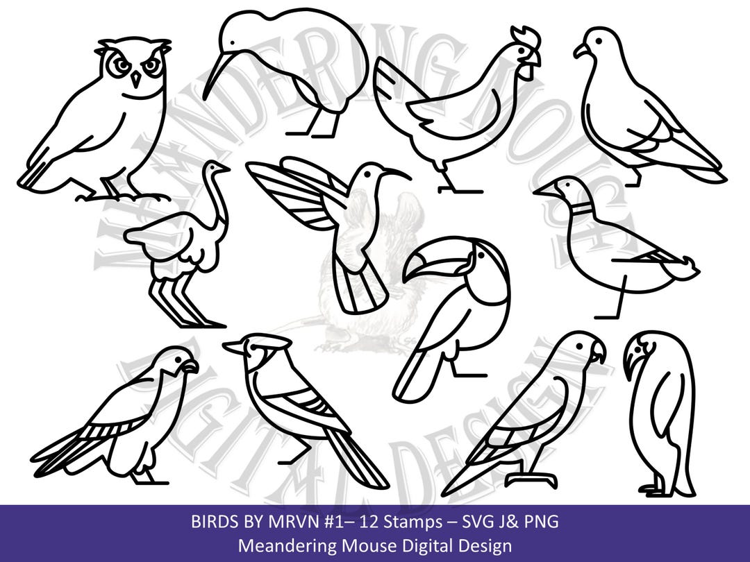 BIRDS BY MRVN #1 - Digital Stamp, Digi Birds, Hummingbird, Kiwi, Duck ...