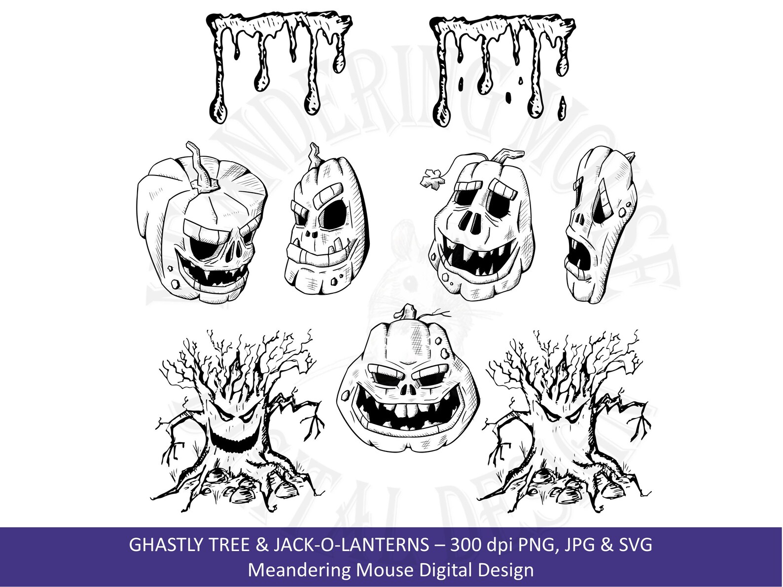GHASTLY TREES - Digi Stamp (digital Stamp, Scary Tree, Jack-o-lantern ...