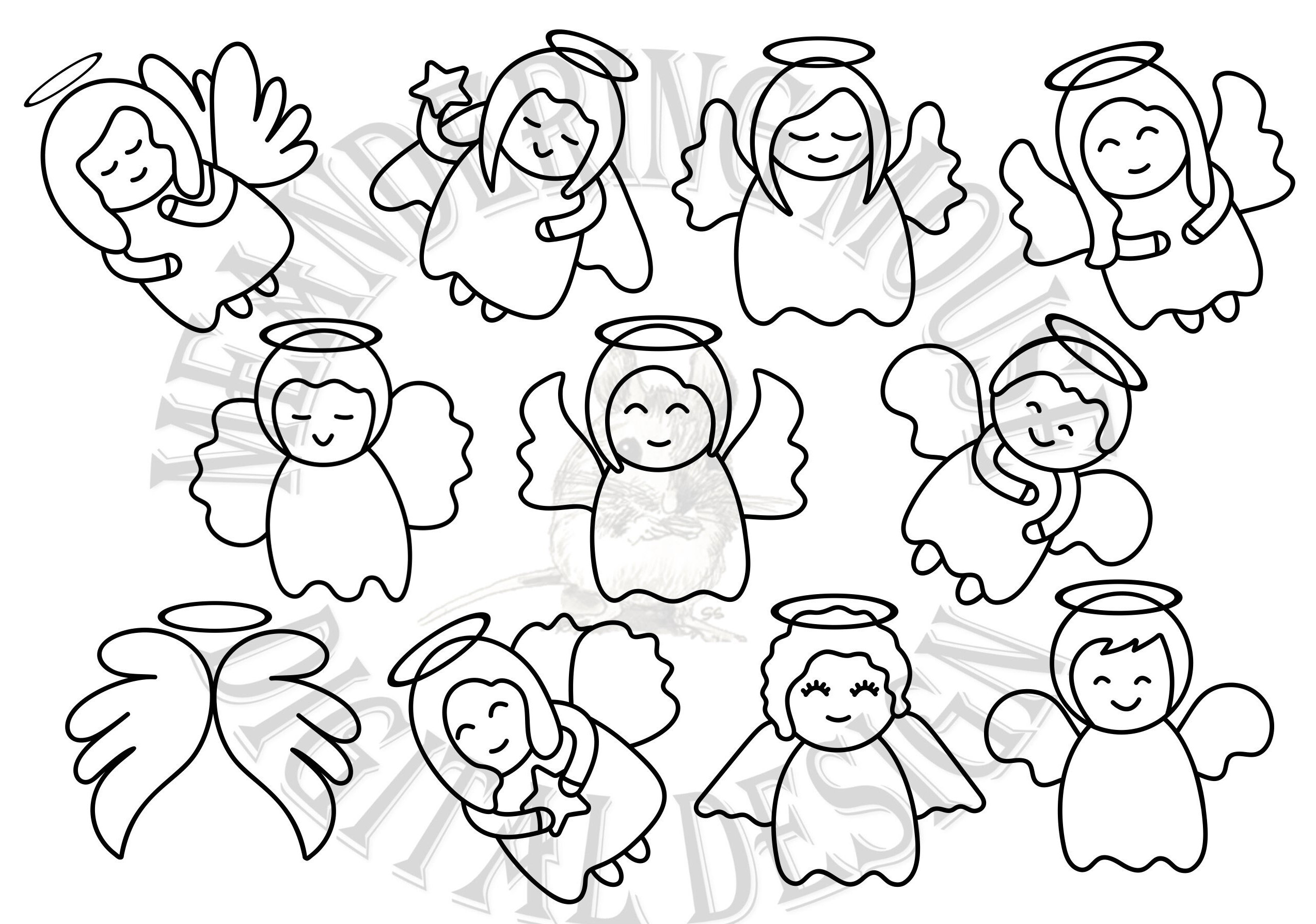 ADORABLE ANGELS - Outline Digi Stamp of Young Angels in Various Poses ...