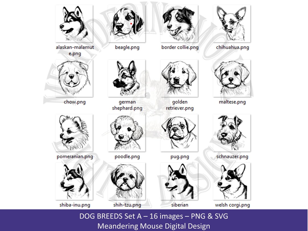 DOG BREEDS Set A - Digital Dogs Stamp Including German Shepherd, Corgi ...