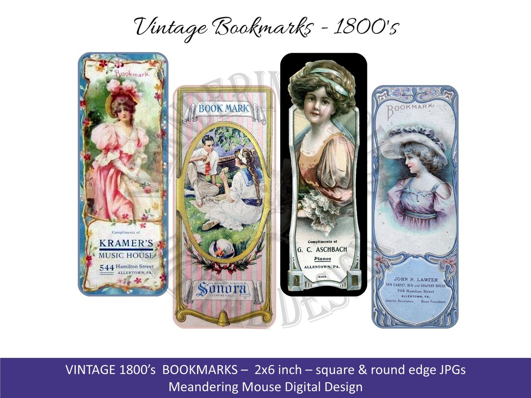 VINTAGE 1800's - Bookmarks, Advertising, Includes Rounded and Square ...