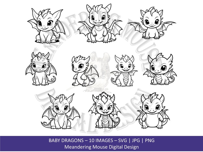 Baby Dragons - Digi Stamp, Outline Art, Card Making, Quilting ...