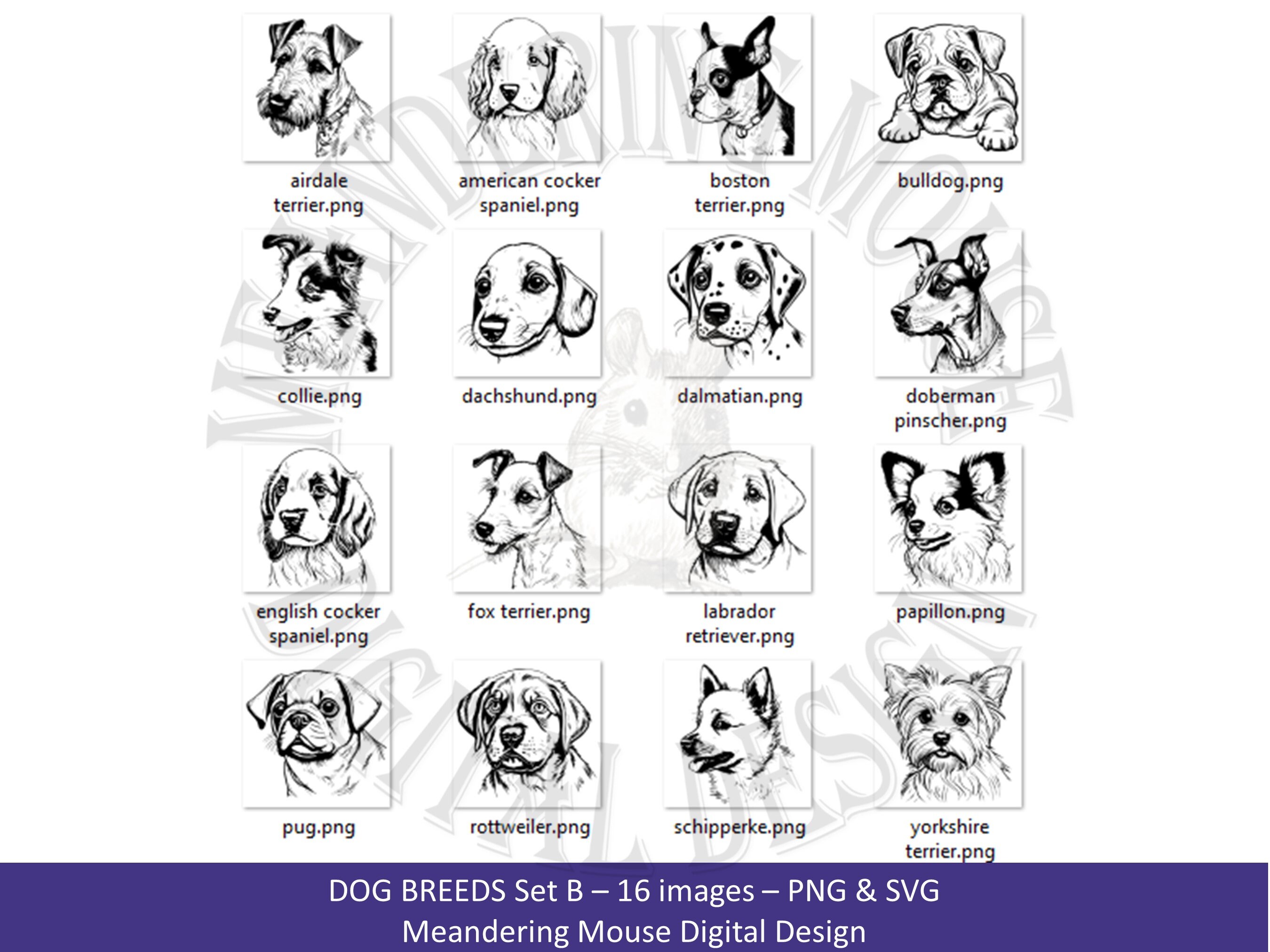 DOG BREEDS Set B - Digital Dog Stamp, Terrier, Labrador, Cocker Spaniel ...