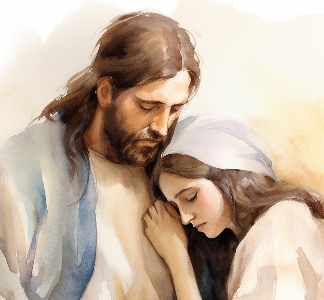 Jesus Comforts Woman Watercolor Art Print (PDF Image) - Etsy