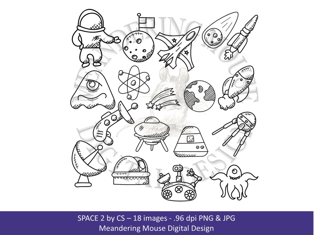 SPACE 2 Digi Stamp digital Stamp, Aliens, Spaceship, Astronaut, Star ...