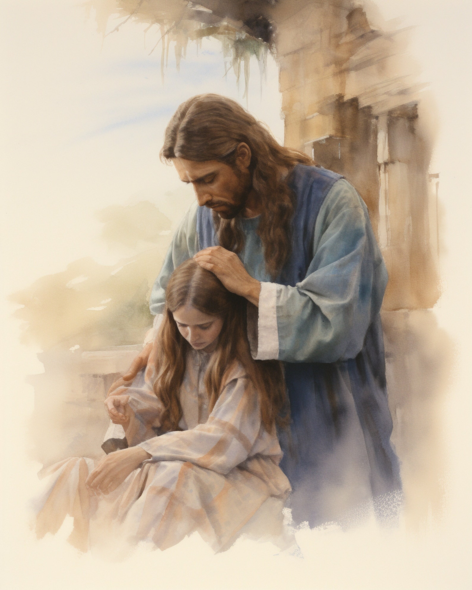JESUS CHRIST - Watercolor of Jesus Blessing Child, Love, Faith, Caring ...