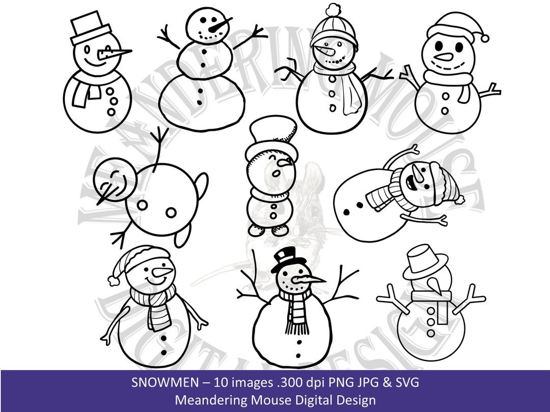 Snowmen Digital Stamps - Holiday Clip Art (PNG, JPG, SVG) - Etsy