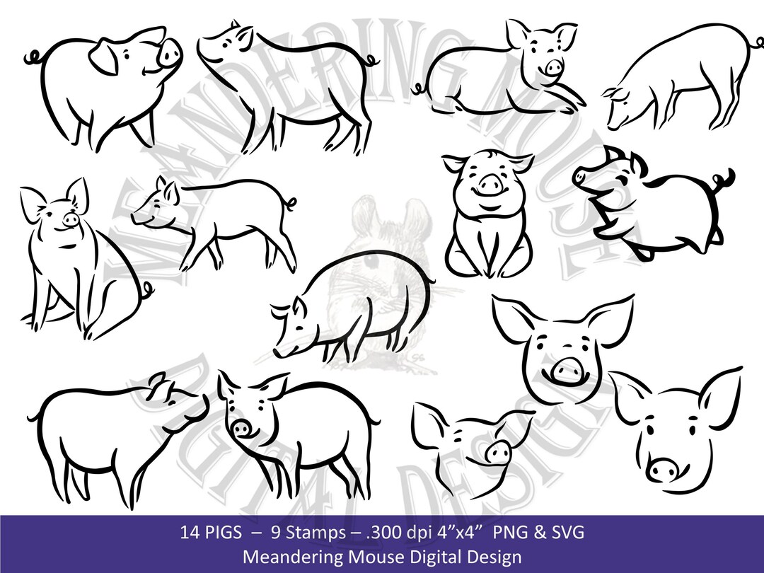 PIGS - 14 Digital Stamp Pigs, Piglets, Hogs, Digi Pig, Outlines, Svg ...
