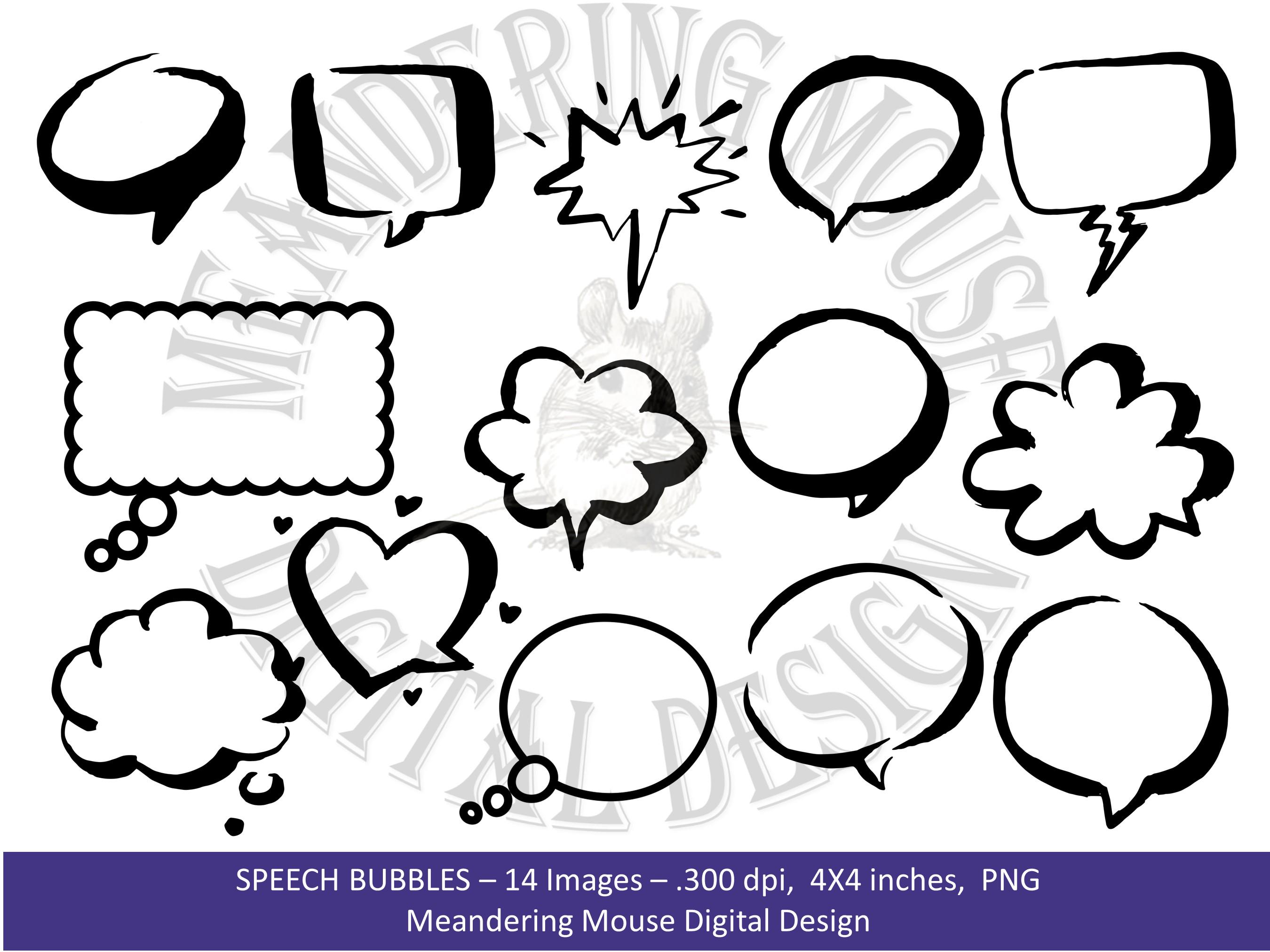 Speech Bubbles Digital Stamps: Hand-drawn Outlines (PNG) - Etsy