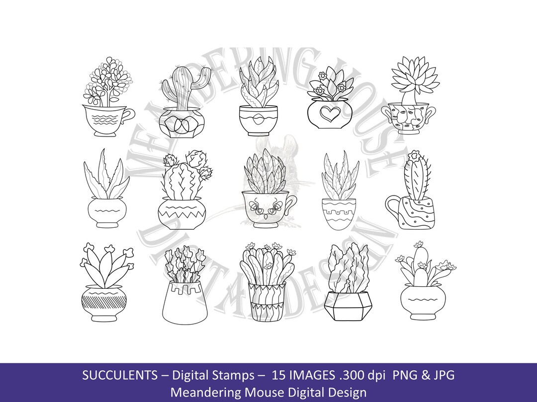 SUCCULENTS - Digital Stamp, Digi Stamp Succulent, Cactus, Potted Plant ...