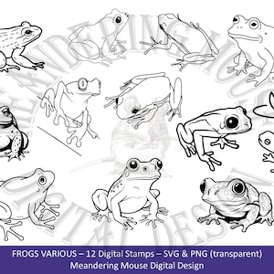 FROGS VARIOUS - Digital Stamp Frog, Digi Frogs, Tree Frogs, Outline and ...