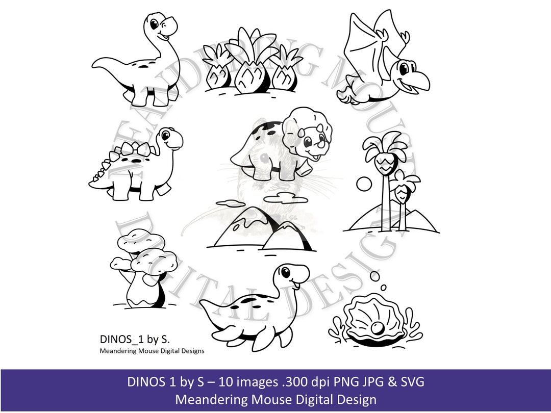 DINOSAUR - Digital Stamp - Outline, Hand Drawn Dinosaurs, Prehistoric ...