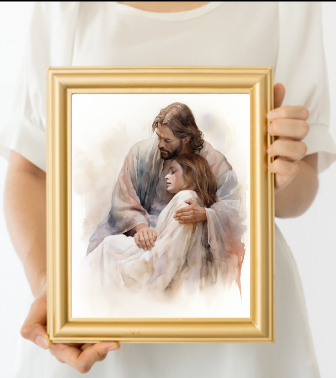 JESUS CHRIST - Jesus Comforts Young Woman, Watercolor Image, Faith ...
