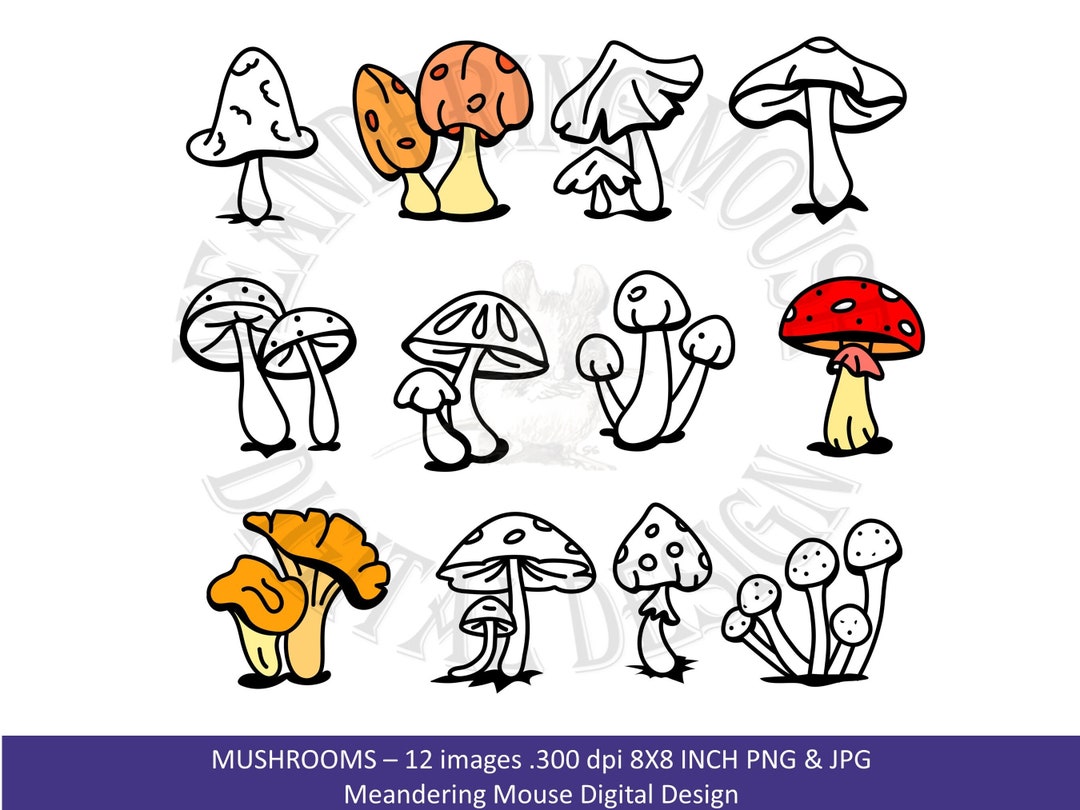 MUSHROOMS - Digi Stamp, Printable, Mushroom, Toadstool, Fungus, Cottage ...