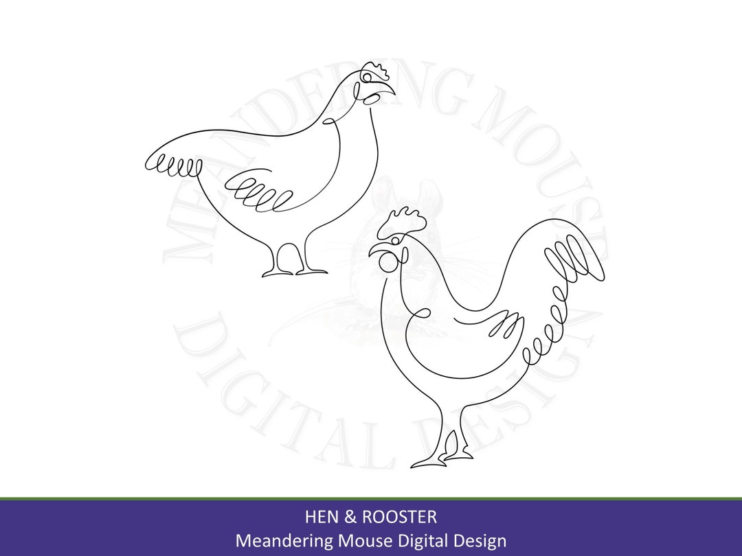 HEN & ROOSTER - One Line Art (chickens, Single Continuous Line Art ...