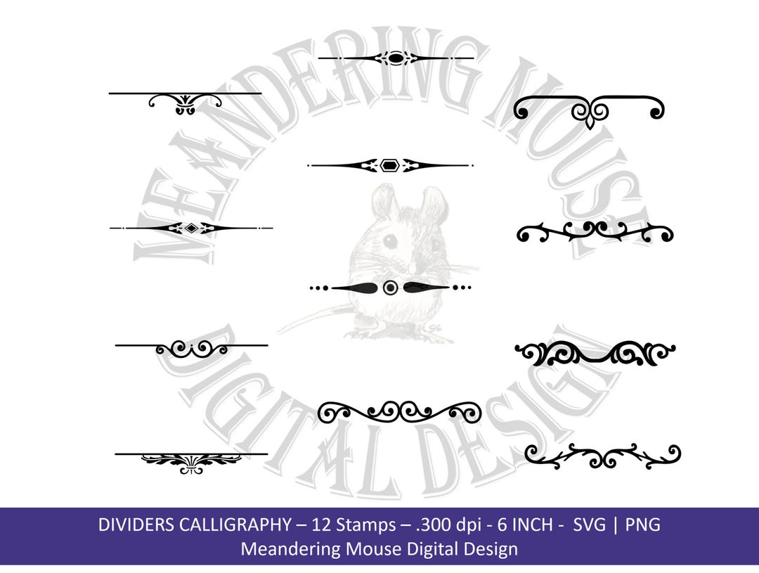 DIVIDERS - Calligraphy - Digital Stamp, Decorative Scroll, Outline, 12 ...