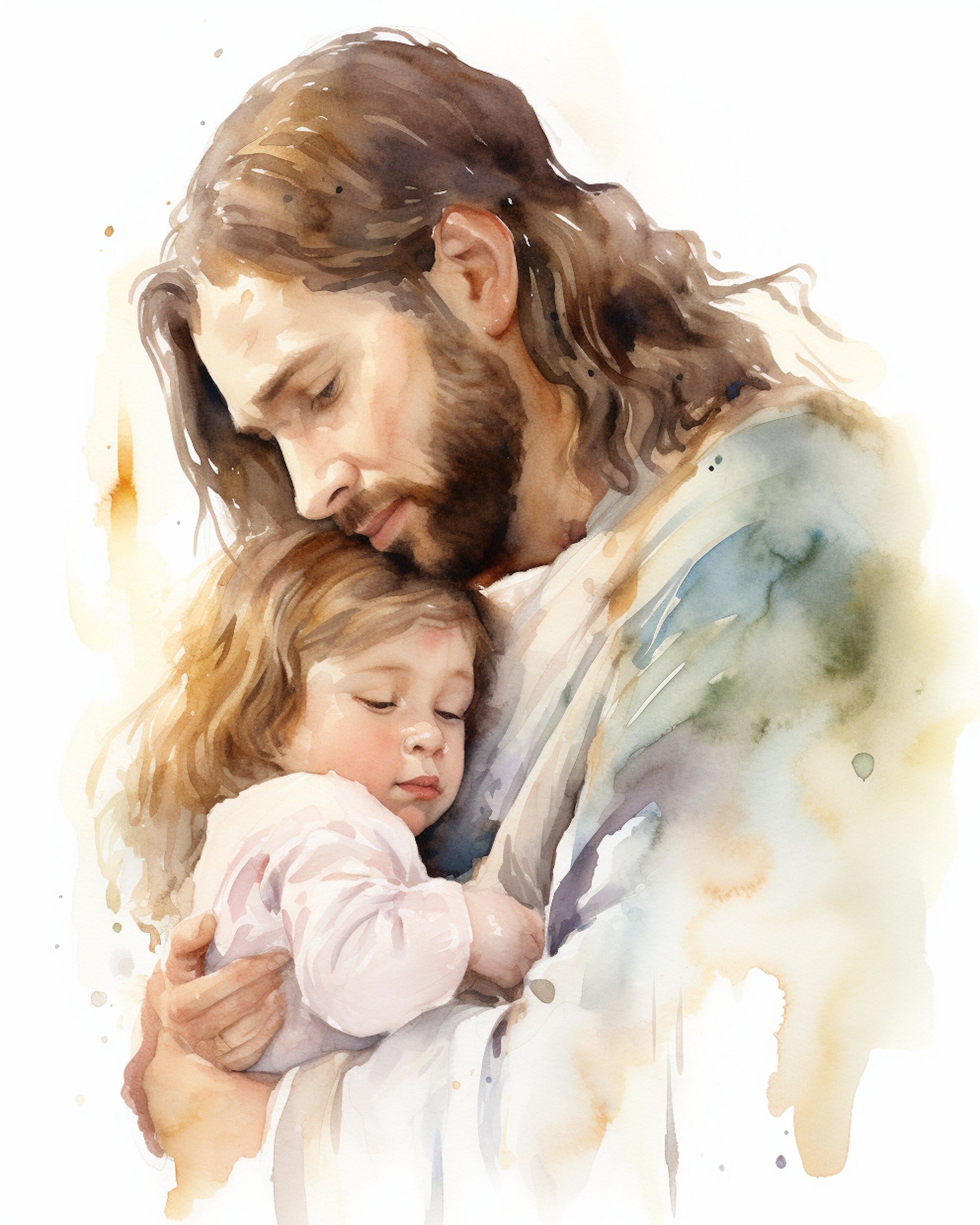 JESUS CHRIST - Watercolor Image of Jesus Hugging Child, Faith and ...