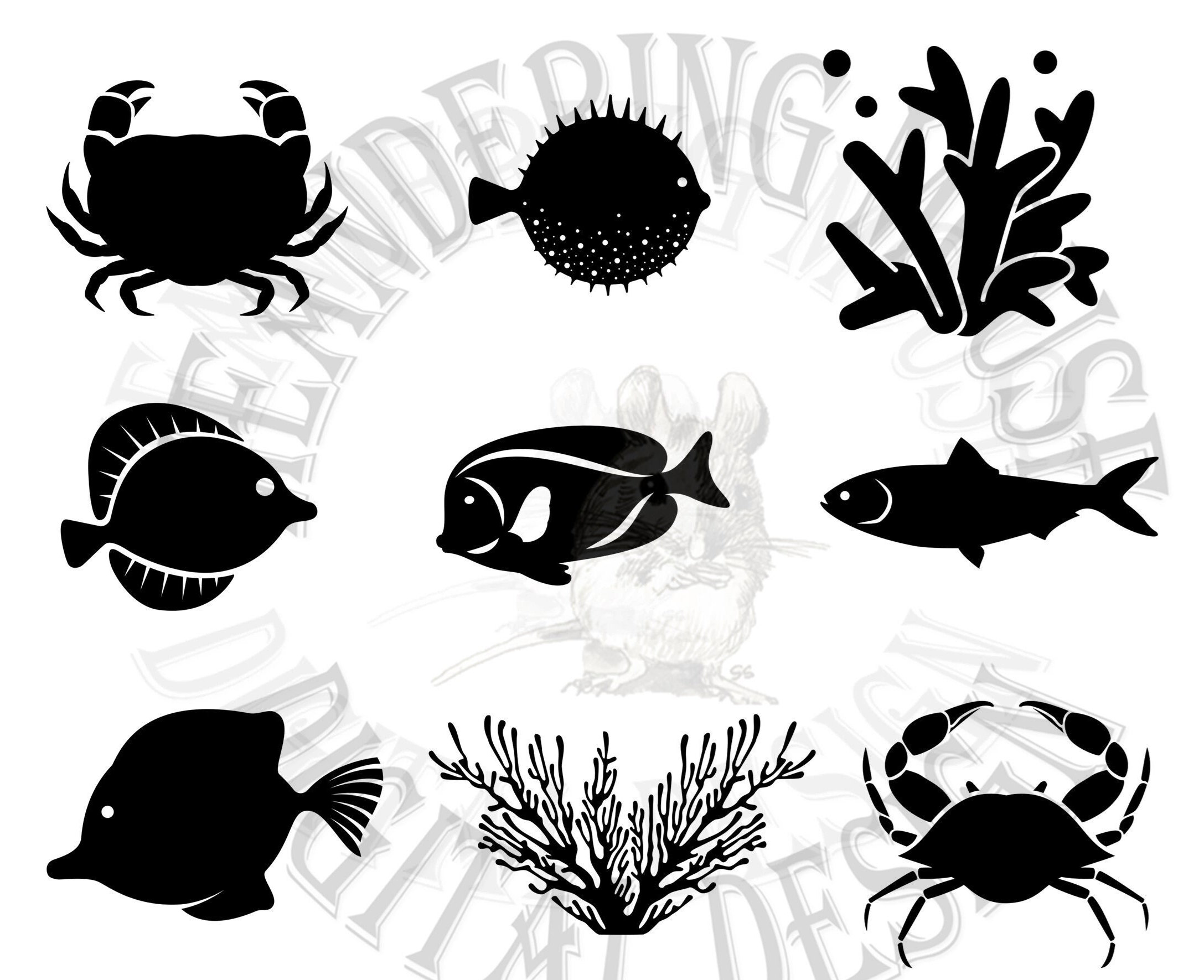 UNDER THE SEA #2 - Silhouettes (coral, Crab, Fish, Svg, Jpg, Png) *see ...