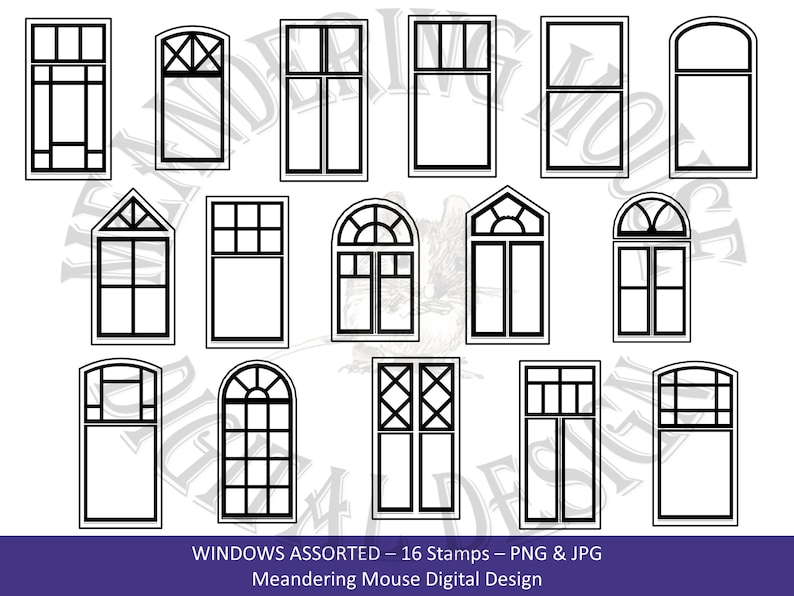 Decorative Window Digi Stamps: Outline Art, Card Making (PNG, JPG) - Etsy