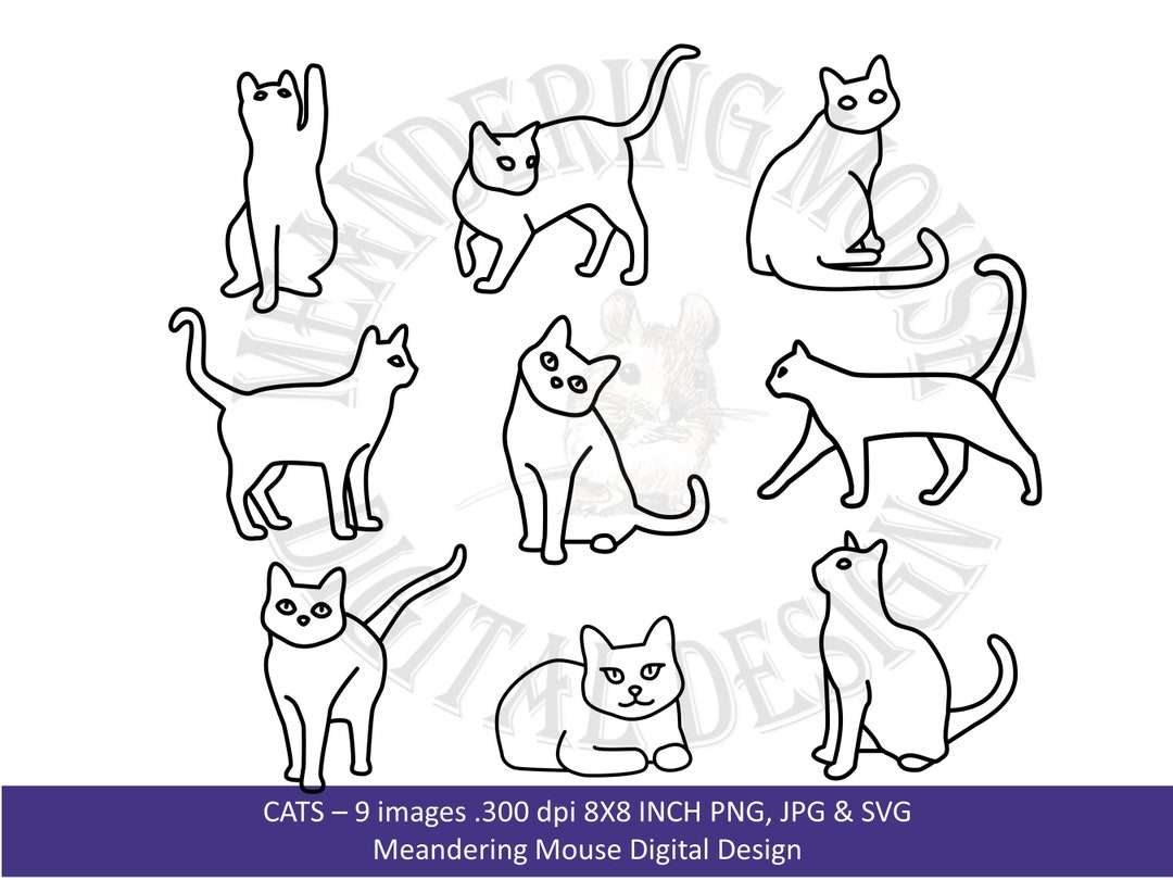 Cat Outline Digital Stamps: JPG, PNG, SVG (digital Download) - Etsy