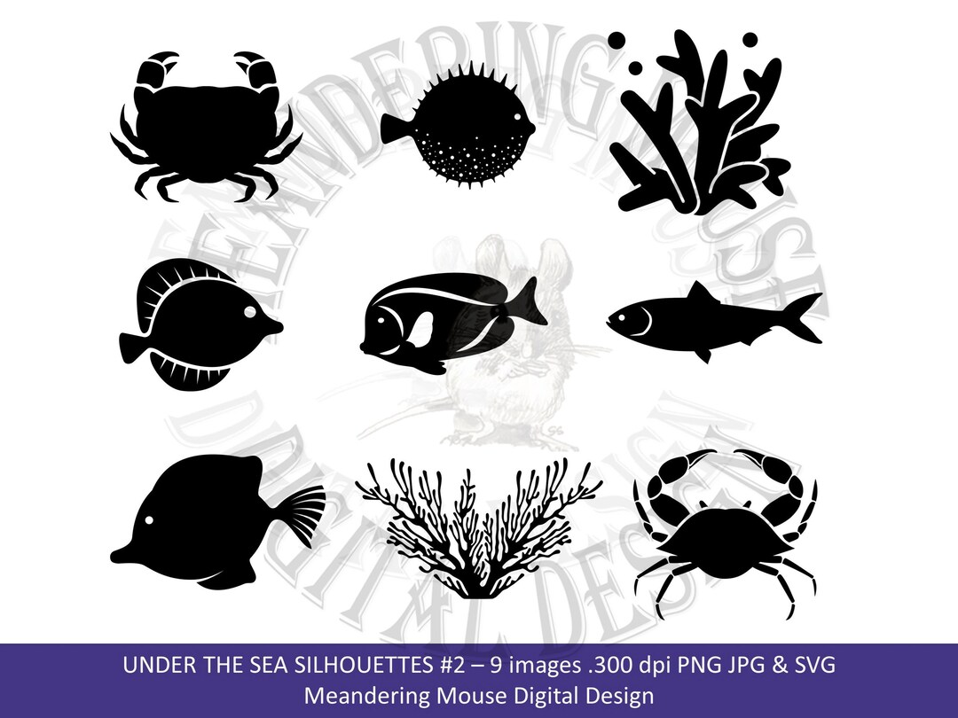 UNDER THE SEA - Silhouettes (jellyfish, Piranha, Coral, Plant, Starfish ...