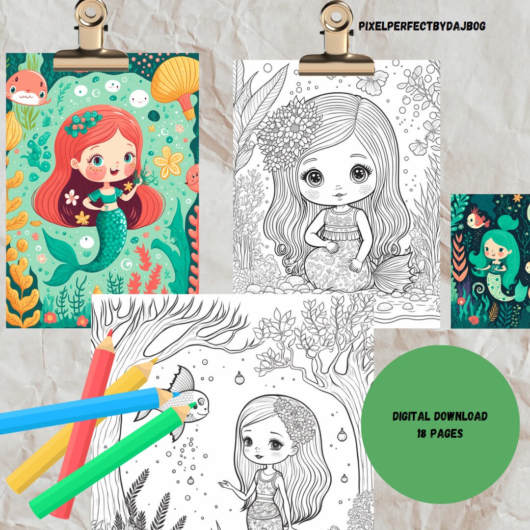 Mermaid Coloring Pages for Girl 18 Pages, Mermaids, Coloring Pages ...