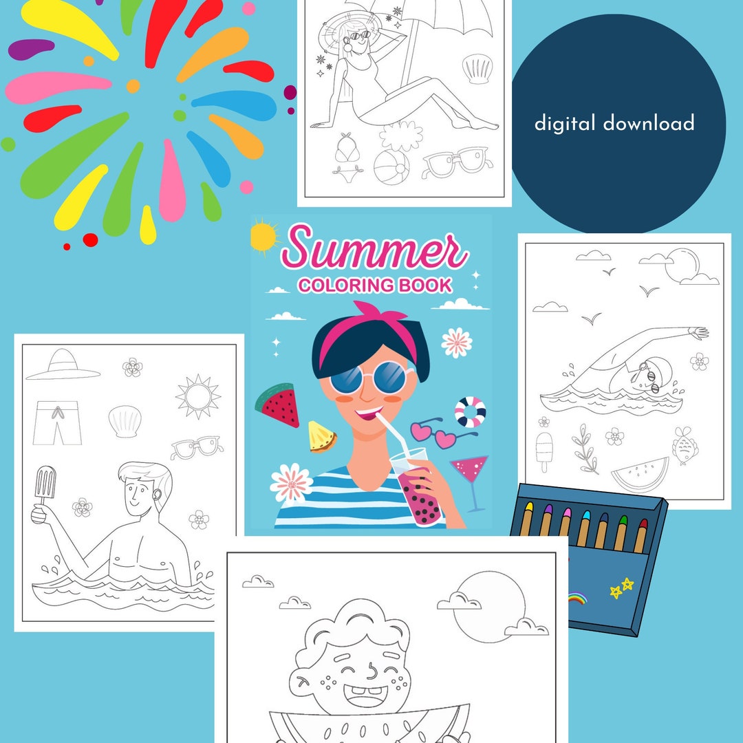 Summer Fun: Beach and Watermelon, Coloring Book, Summer Coloring Pages ...