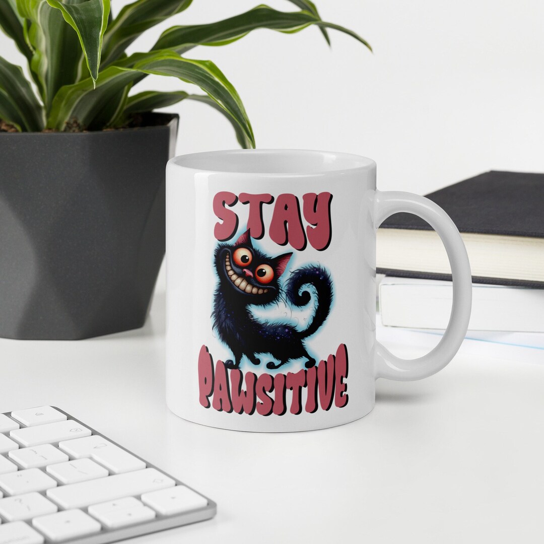 Stay Pawsitive Black Cat Mug, Positivity Mug, Gift for Cat Lovers, - Etsy