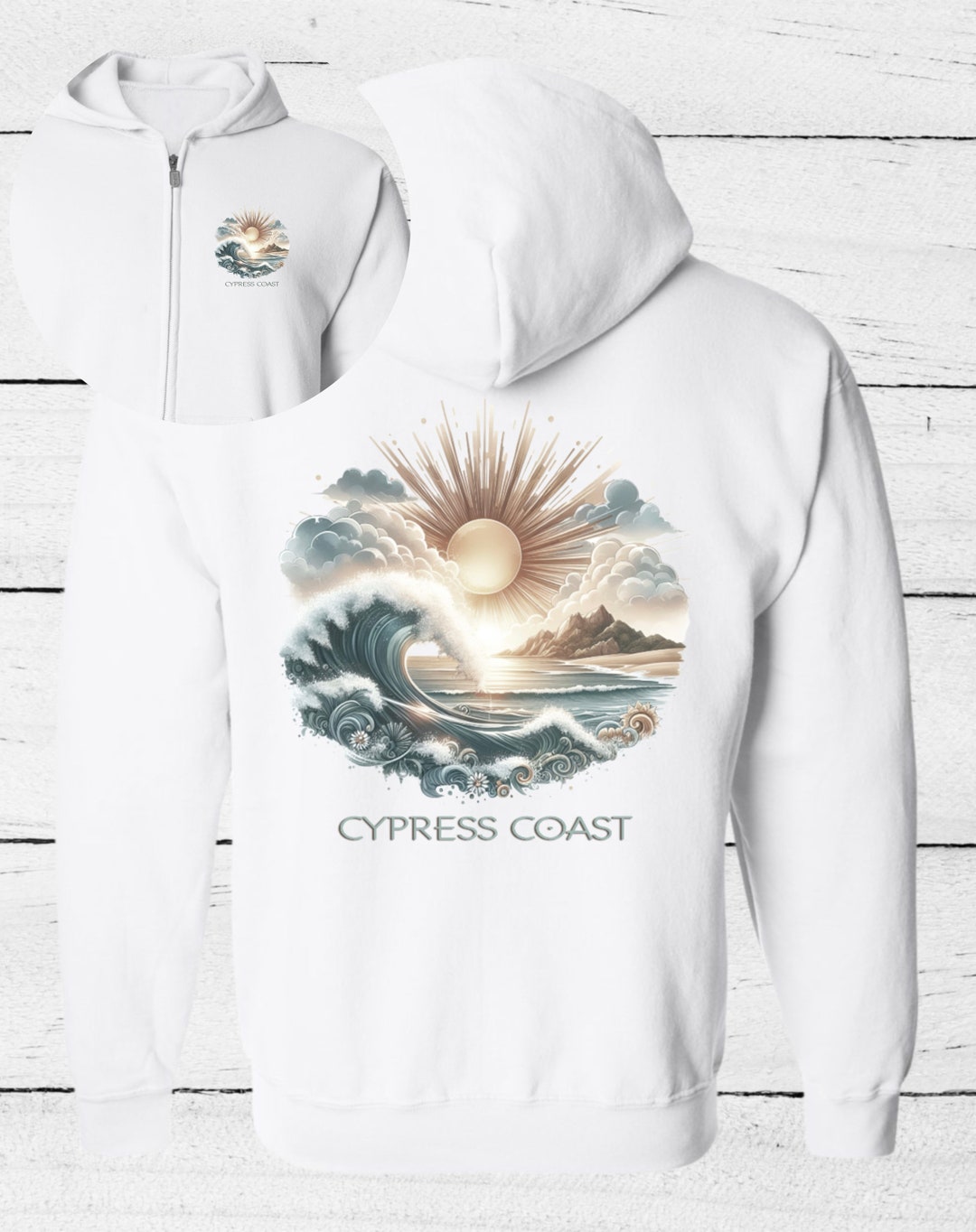 Sun Wave Zip Hoodie, Beach Hoodie, Ocean Hoodie, Wave Hoodie, Beach ...