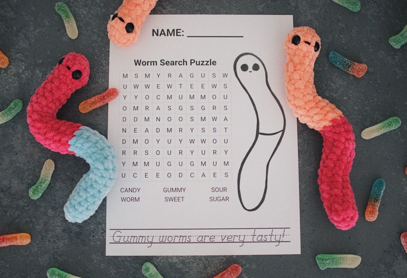 Sour Gummy Worm Amigurumi Crochet Pattern | Posable Candy (PDF Pattern ...