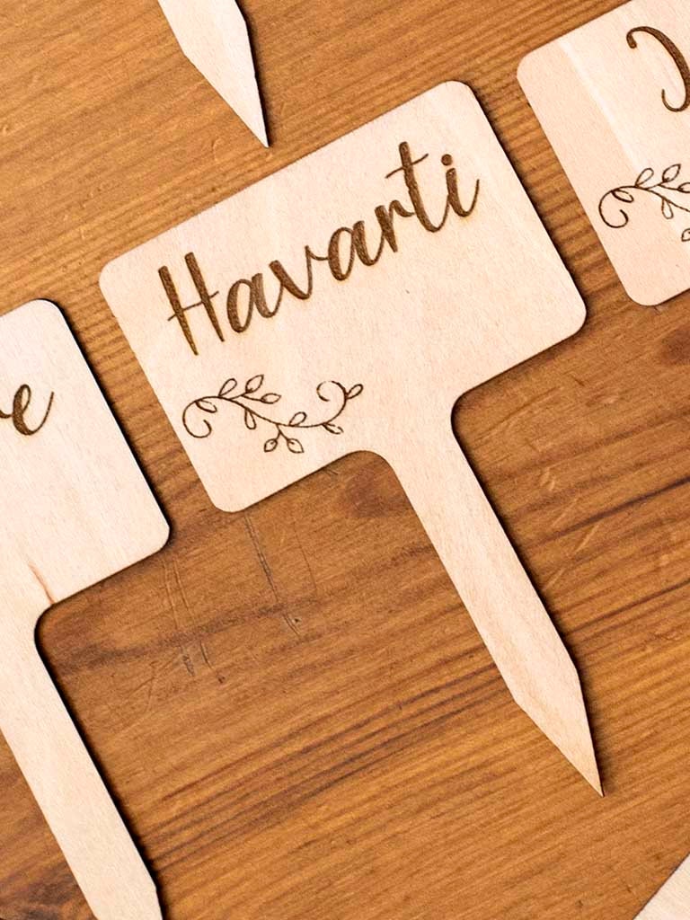 Set of 13 Engraved Wooden Cheese Labels - Custom Cheese Markers ...