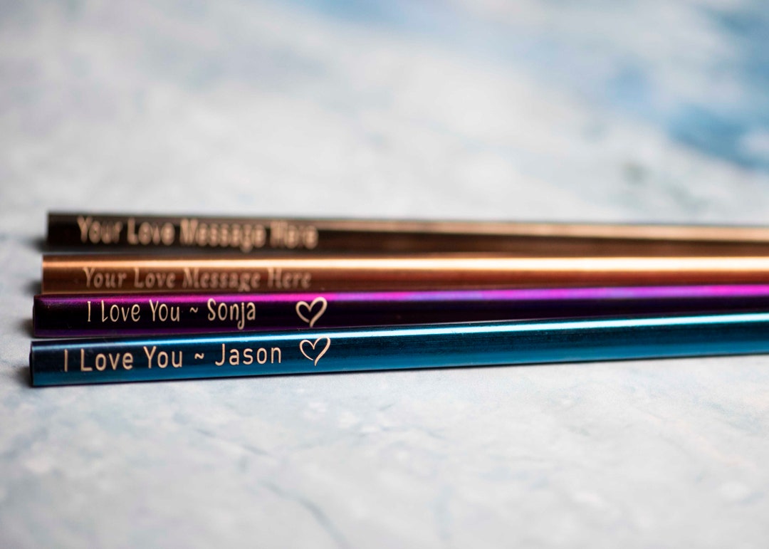 Custom Engraved Heart Shaped Stainless Steel Straws - Share a Message ...